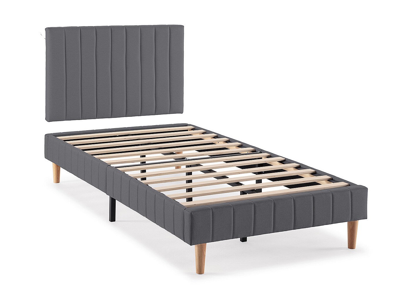 Base estofada + cabeceira Eris 90x190 cm Cinza escuro