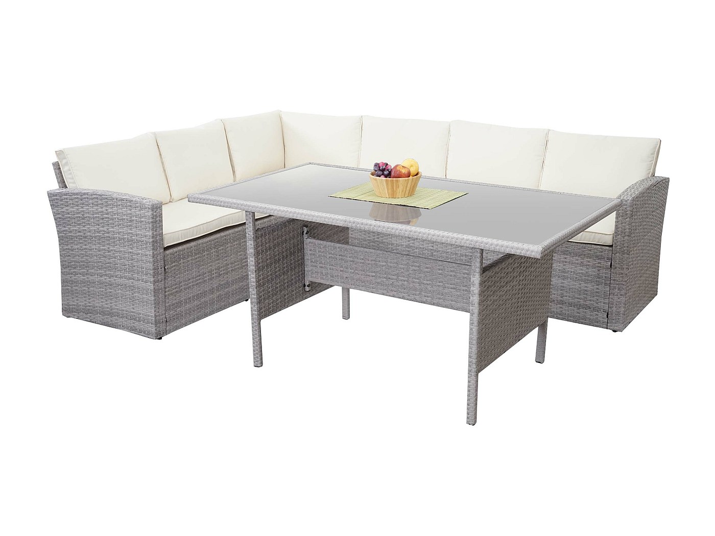 Poly-rattan set MCW-A29, lichtgrijs, kussens crème