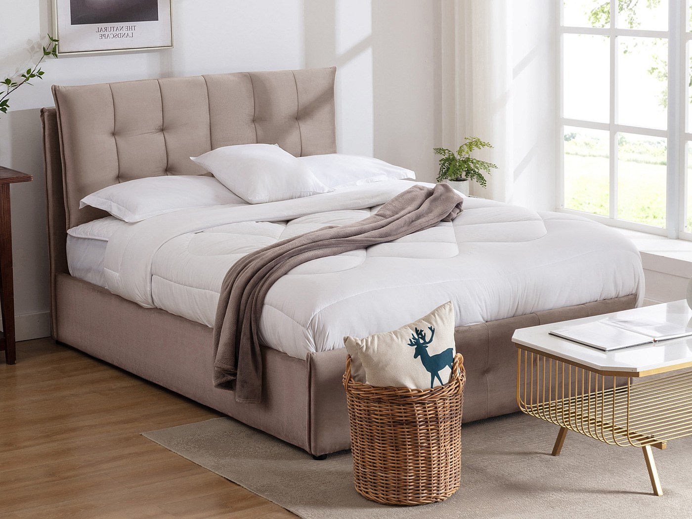 Letto con contenitore 140 x 200 cm in Velluto colore Beige OLERIA