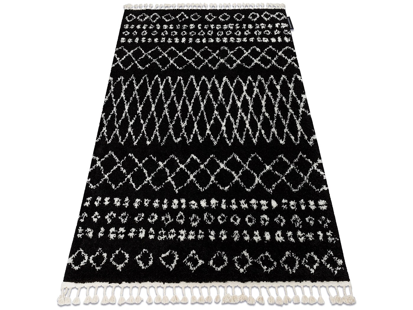 Tapis BERBER ETHNIC G3802 noir et blanc Franges berbère marocain shag ...