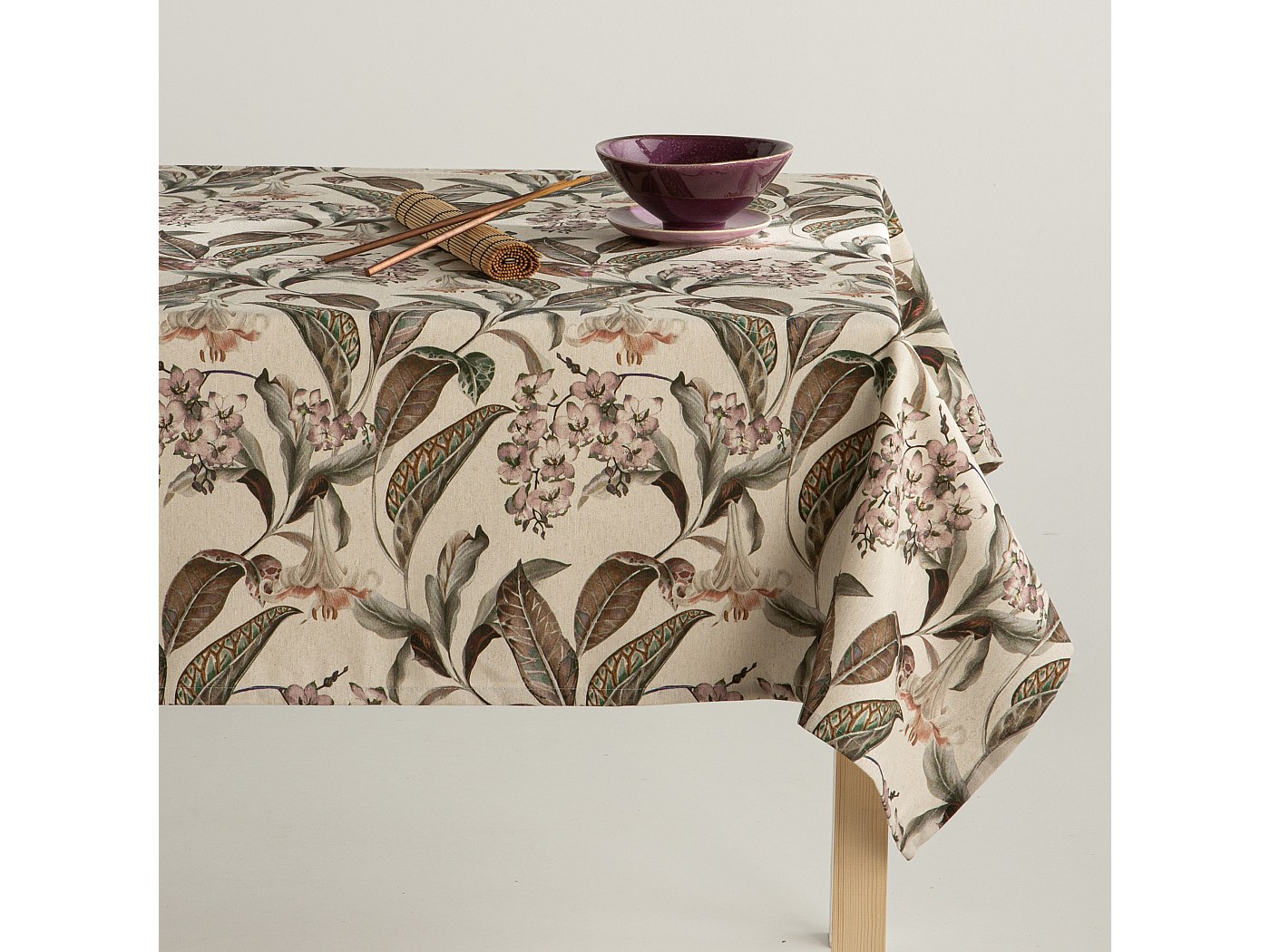 Mantel lino antimanchas estampado Helise Natural 140x240 cm