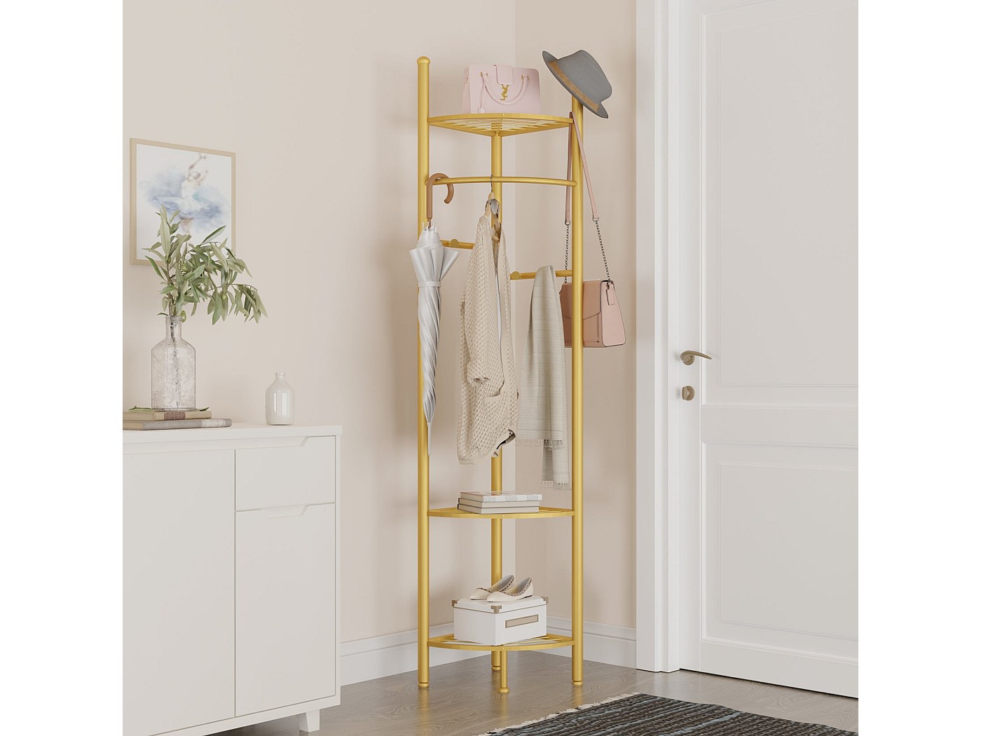 Porte manteau sur pieds d’angle portant à vêtements avec étagère ...