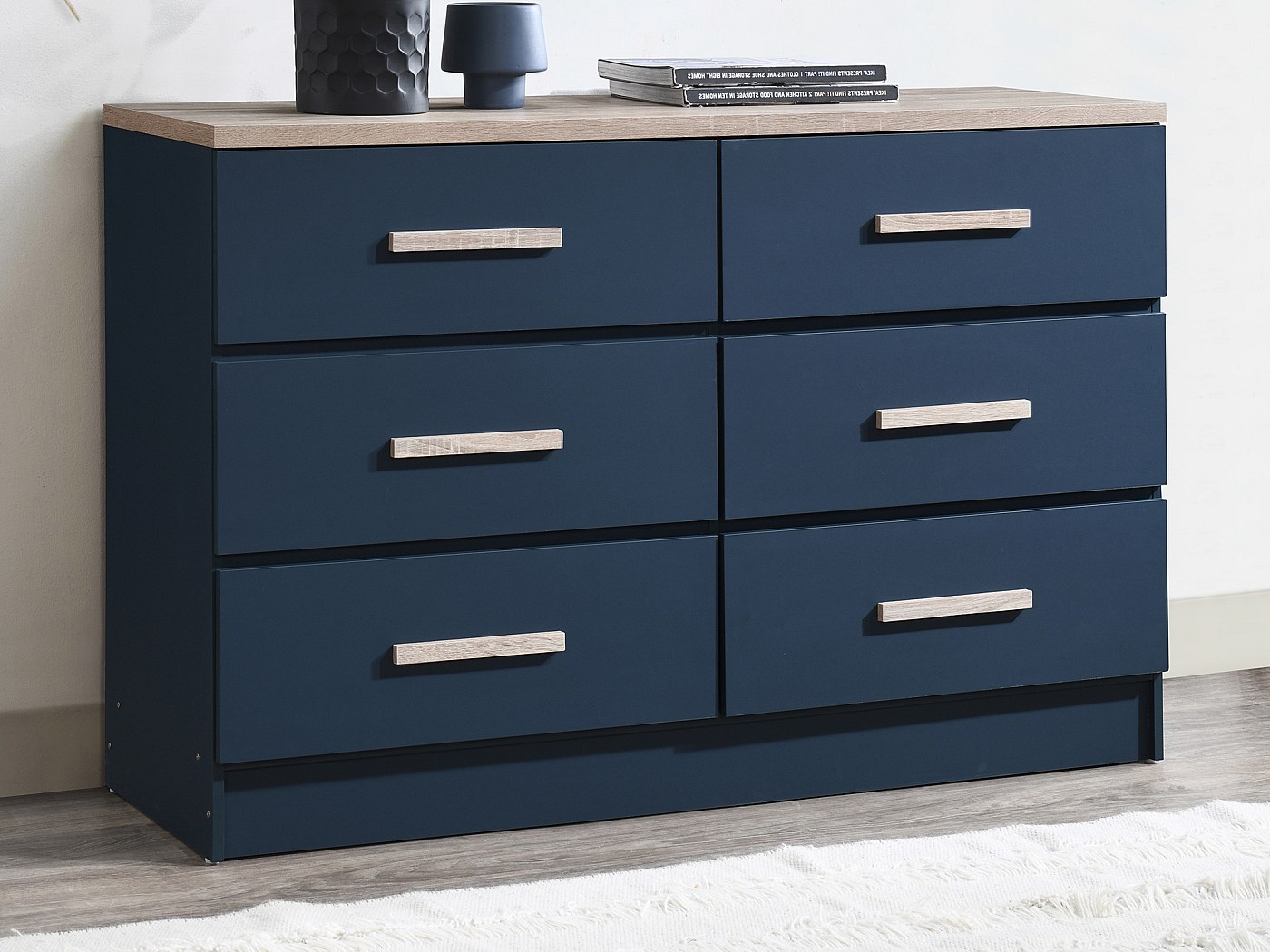 Commode 6 tiroirs coloris bleu et naturel - SKAIDO