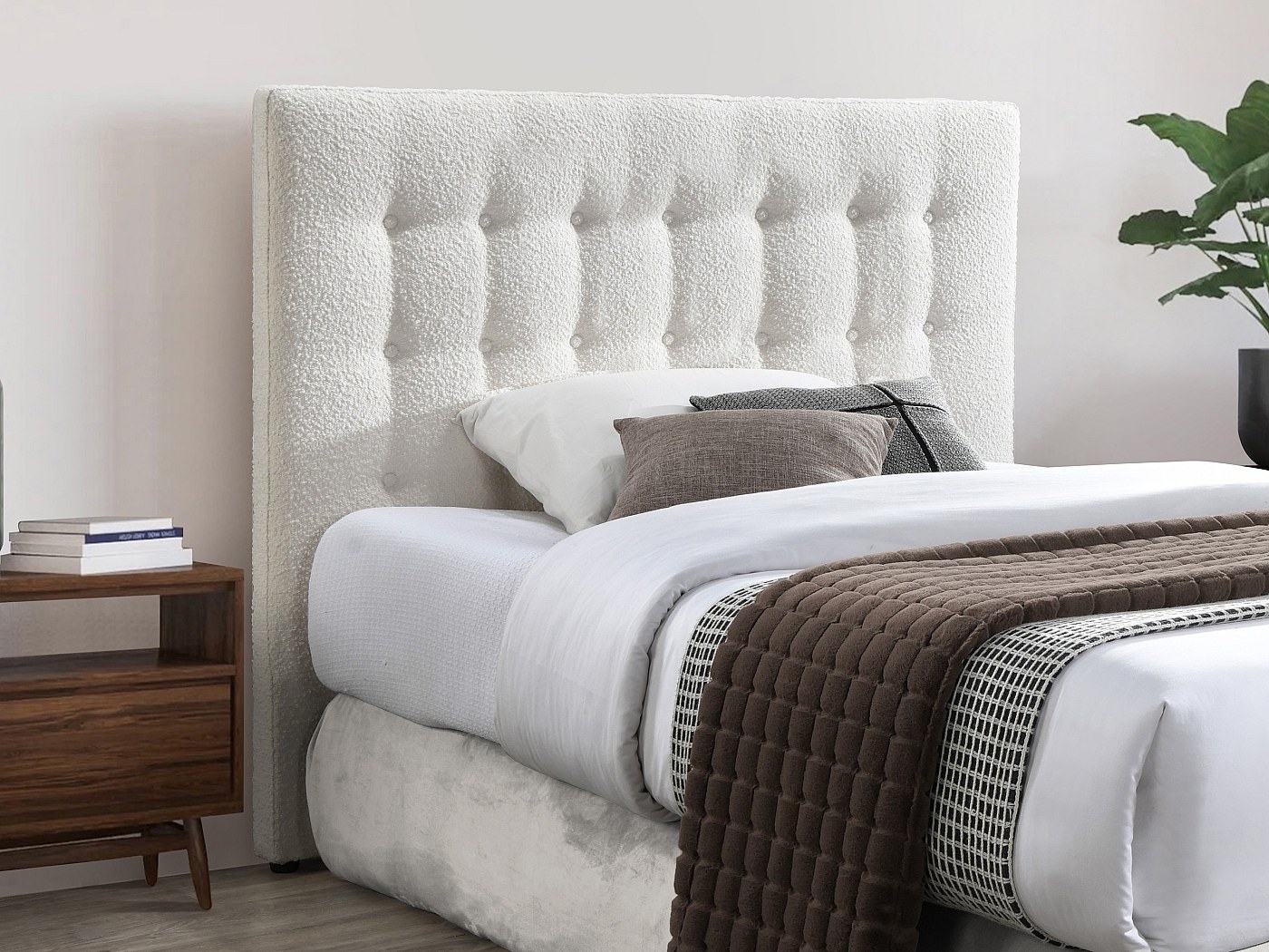 Testata trapuntata 160 cm in Tessuto bouclette Bianco FRANCESCO