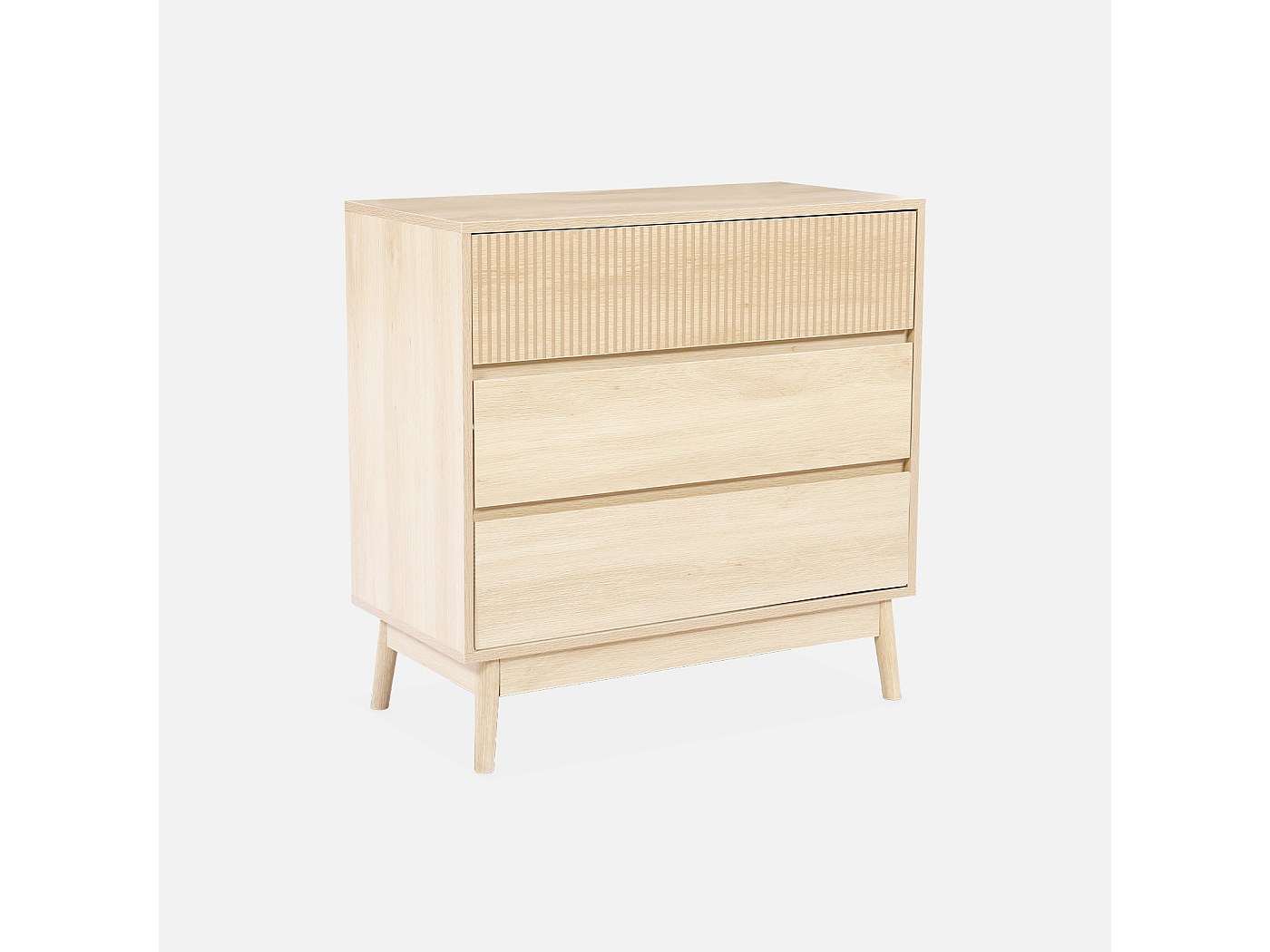 Cómoda con efecto madera, 3 cajones madera clara