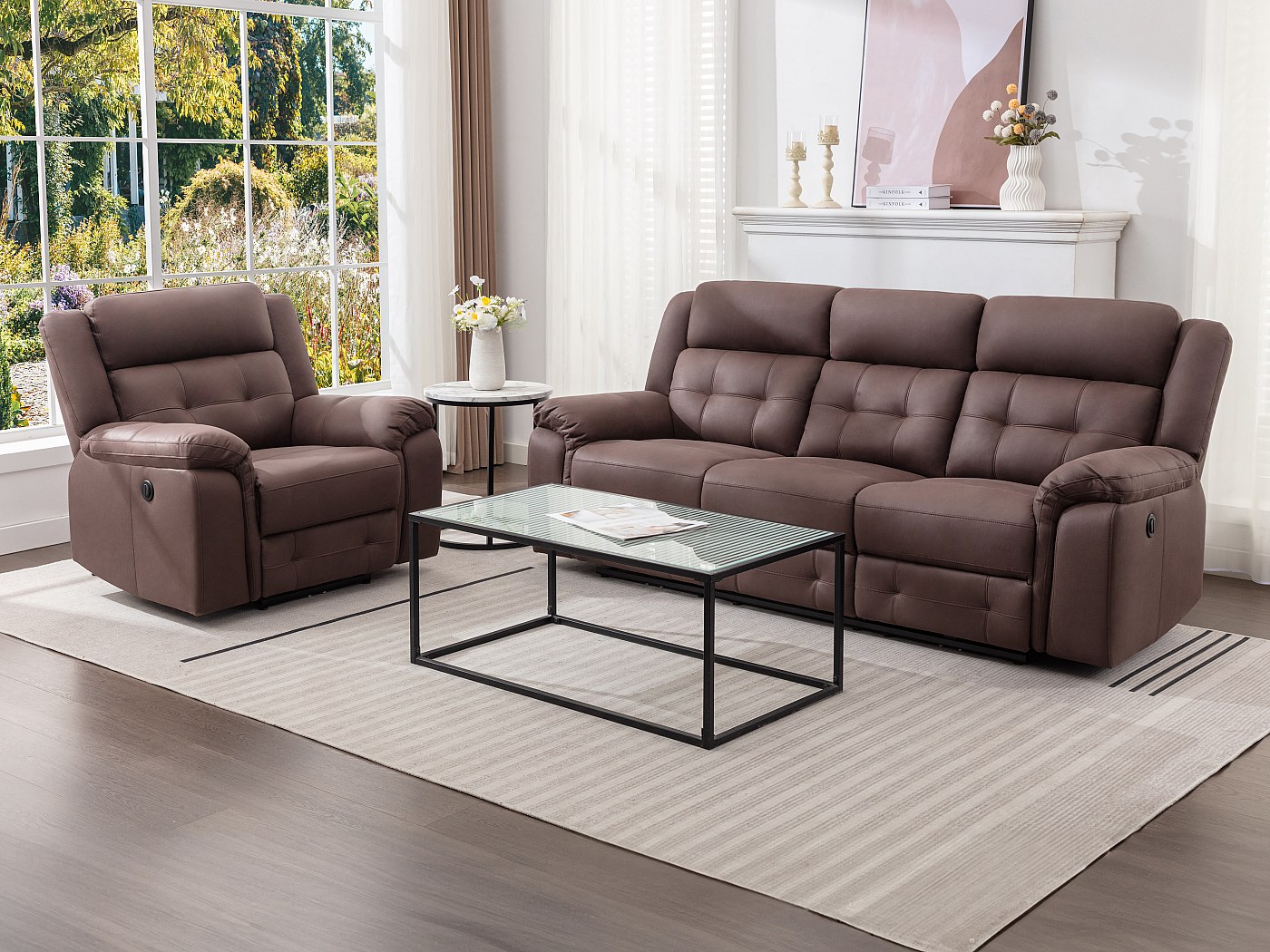 Relaxsofa 3-Sitzer & Relaxsessel elektrisch - Mikrofaser - Braun - ORTIANO online kaufen