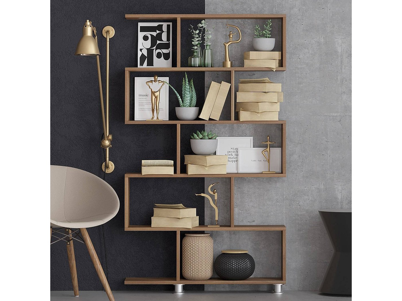 Scaffale 5 ripiani decorativo noce H156 cm - Nilüfer