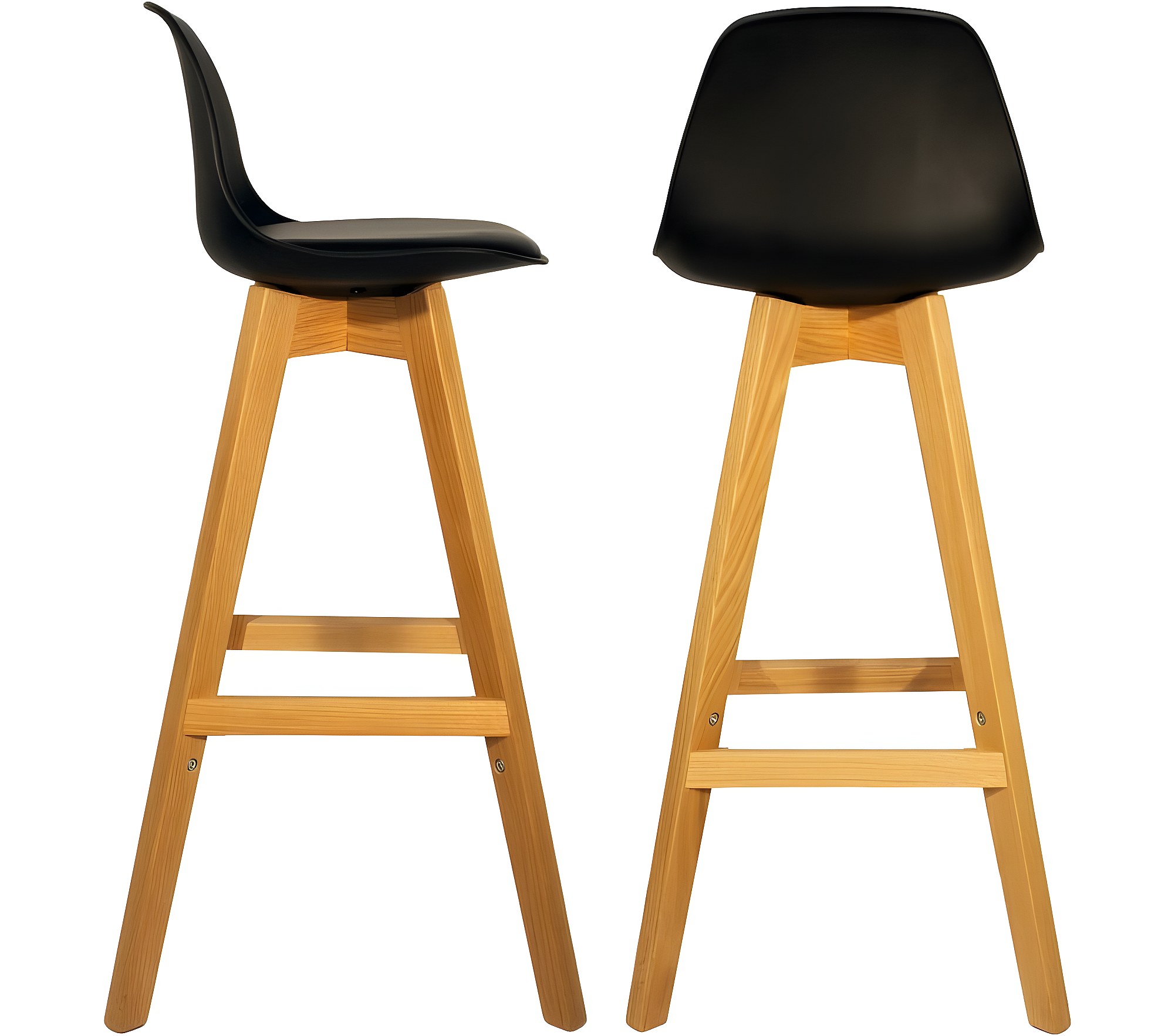 Lot 2 tabourets de bar noirs piétement chêne - BERGEN