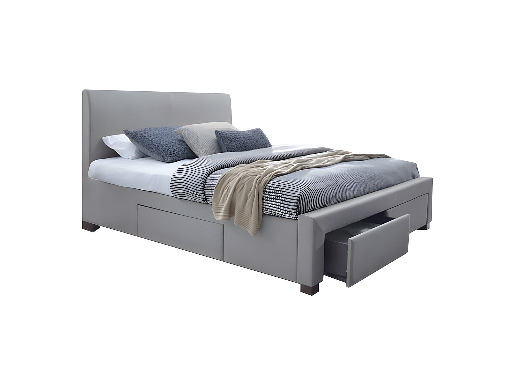 Lit double 140 x 190 cm en tissu 4 tiroirs + sommier fixe - VANCOUVER