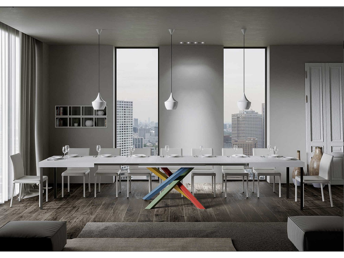 Table extensible design blanc mat et pieds entrelacés multicouleurs L ...