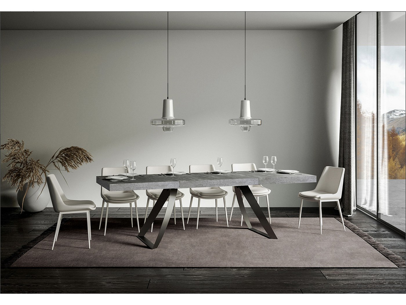 Table extensible design 8 à 12 personnes bois clair et pieds métal ...