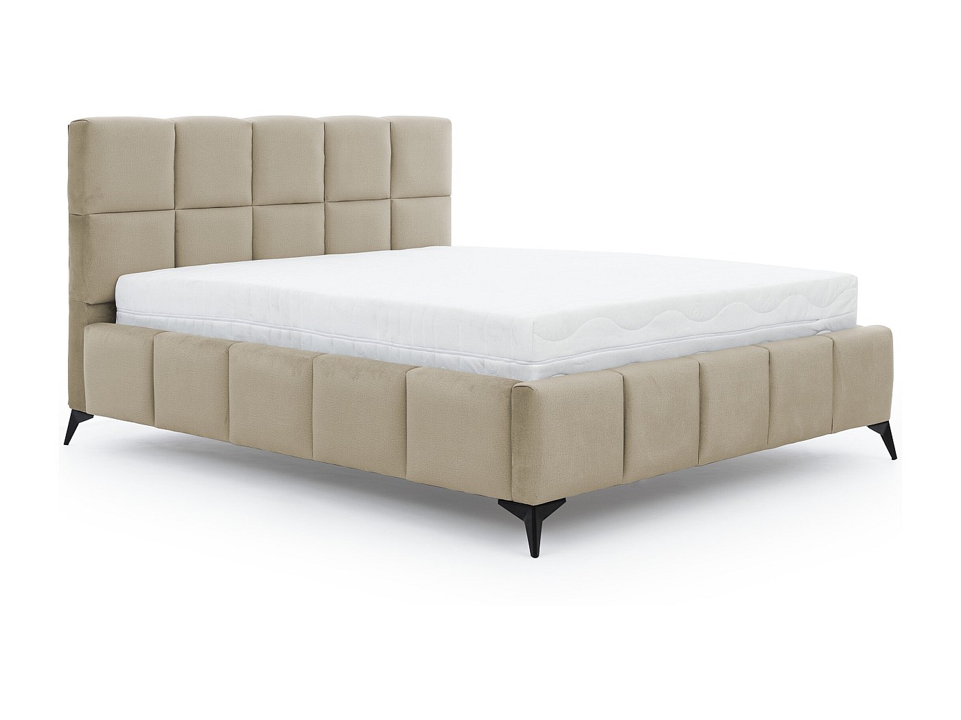 Lit coffre de luxe velours capitonné Mister-Couleur Beige clair ...