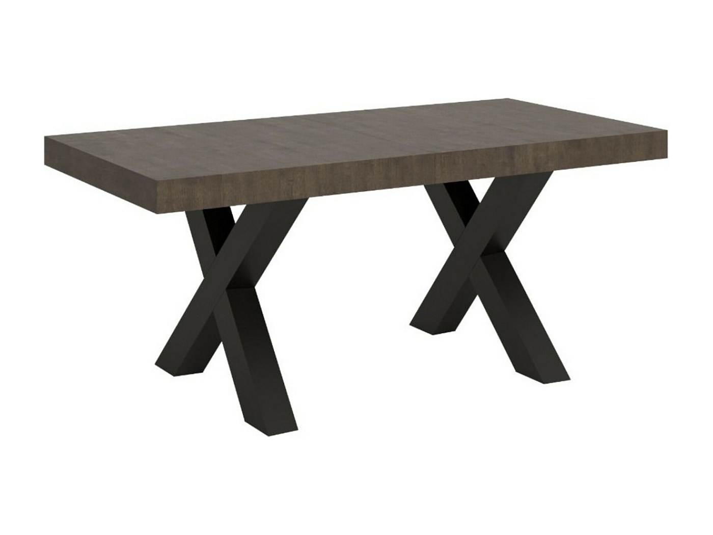 Mesa de comedor rectangular de madera oscura y patas de metal gris ...