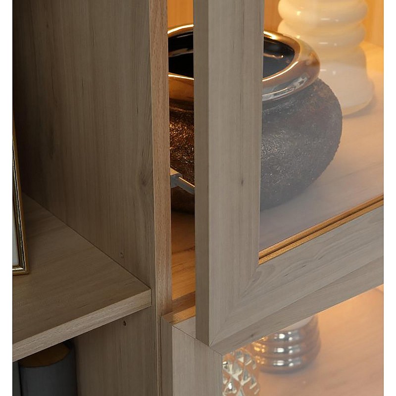 Etagère / vitrine finition chêne et béton gris, éclairage LED - MILENA