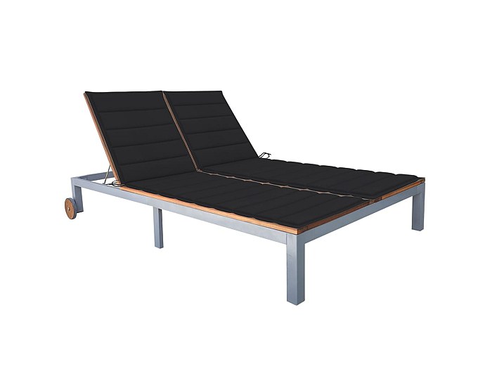 Chaise longue 2 places avec coussin Acacia solide et acier