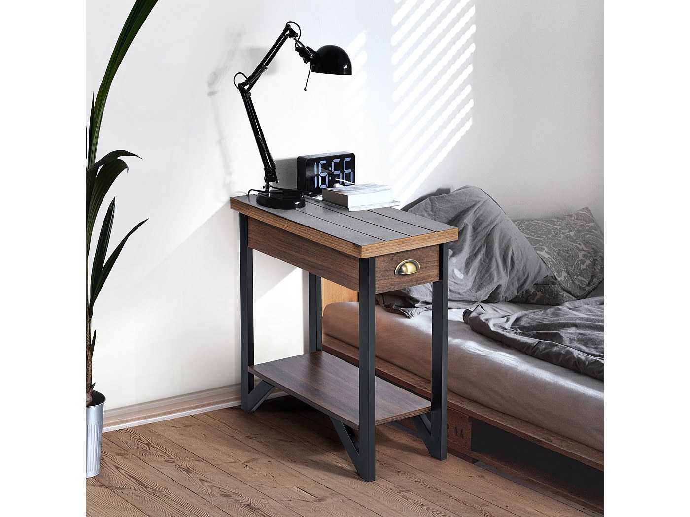 Table de chevet moderne en métal et bois OFORI NIGHT STAND SMALL
