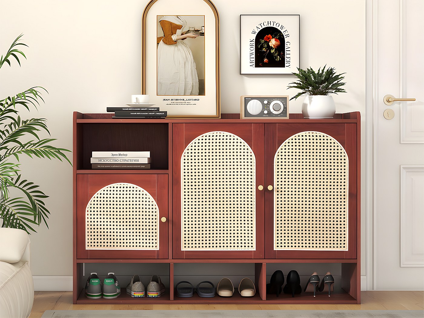 Aufbewahrungseinheit aus Rattan – 3 gewölbte Rattantüren und 4 offene ...