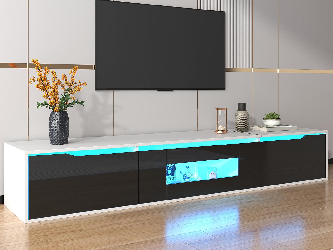 Mueble TV de 180 cm con luz LED que cambia de color - 3 compartimentos ...