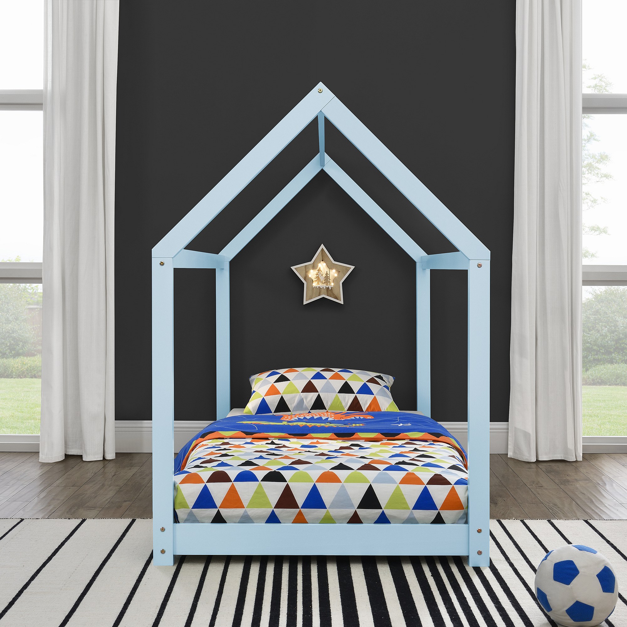 Lit Enfant Design Maison Netstal 200 x 90 cm Bleu Mat Laqué [en.casa]