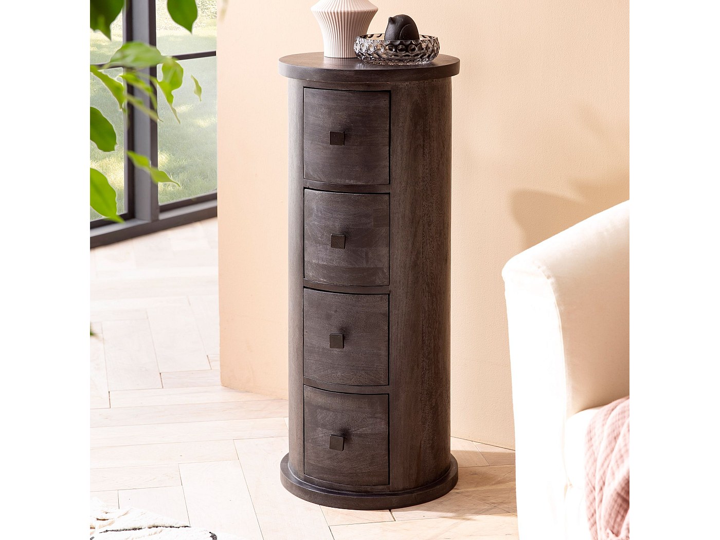 Buffet Ronde Commode Mango Bois Massif avec Tiroirs Moderne Chambre