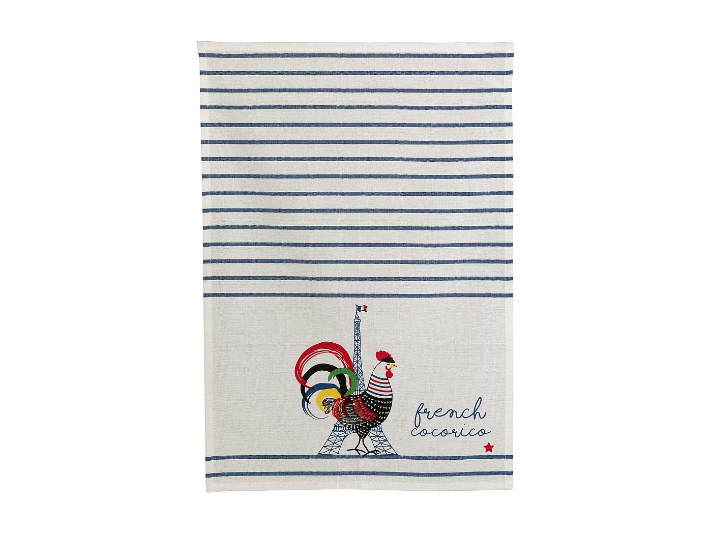 Torchon recyclé French Cocorico ecru/bleu 50 x 70 cm Winkler