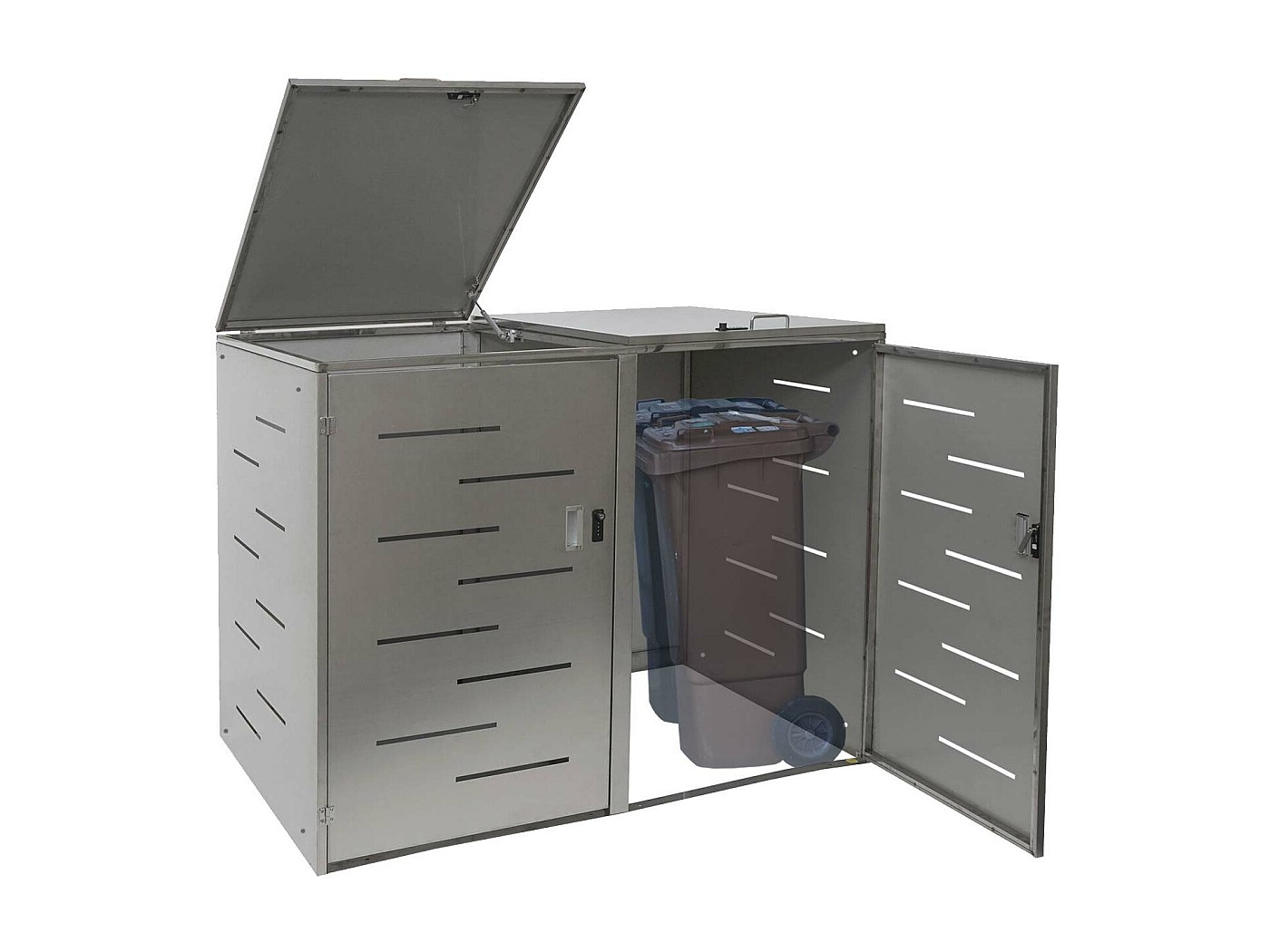 2x copribidoni box spazzatura rifiuti HWC-E83 98x141x116,5cm acciaio inox