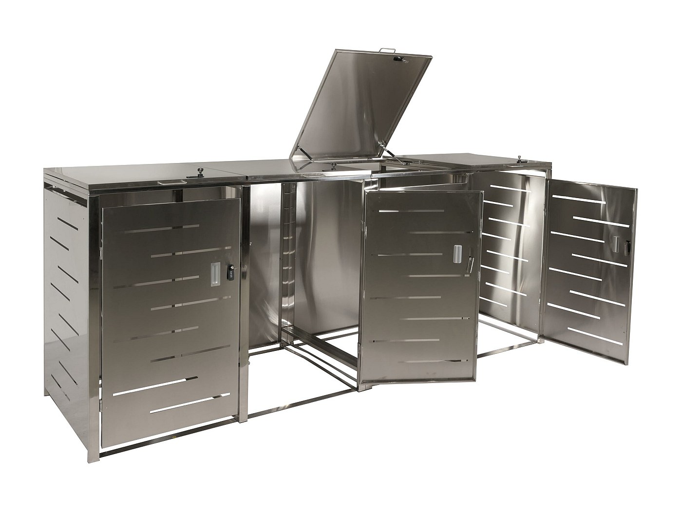 4x copribidoni box spazzatura rifiuti HWC-E83 80x263x116,5cm acciaio inox