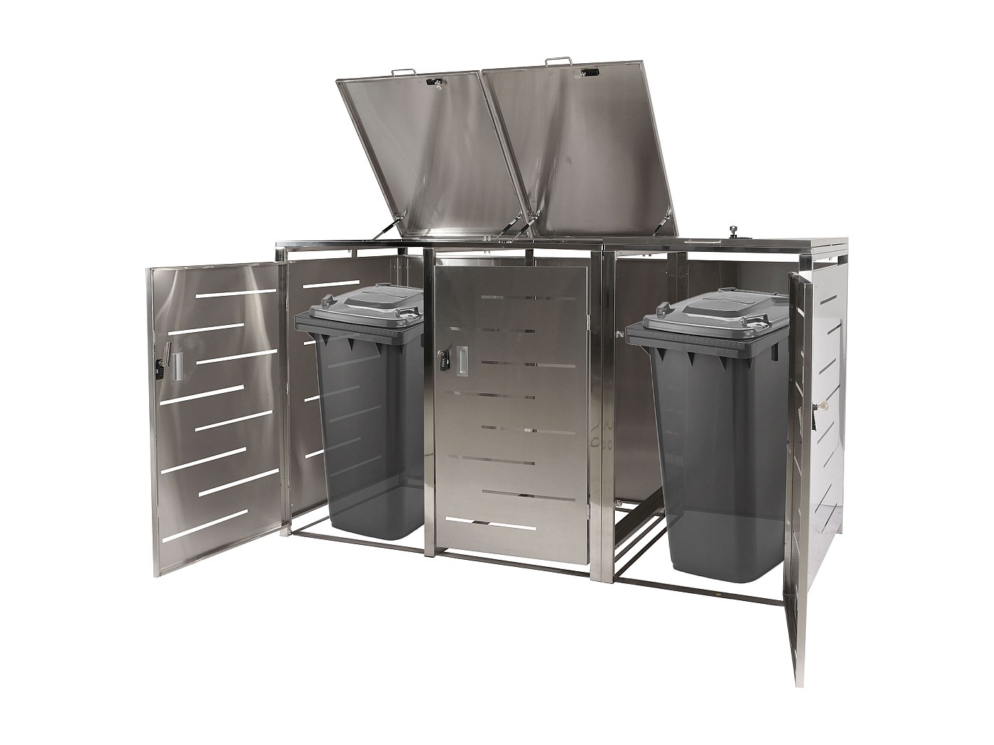 3x copribidoni box spazzatura rifiuti HWC-E83 80x197x116,5cm acciaio inox