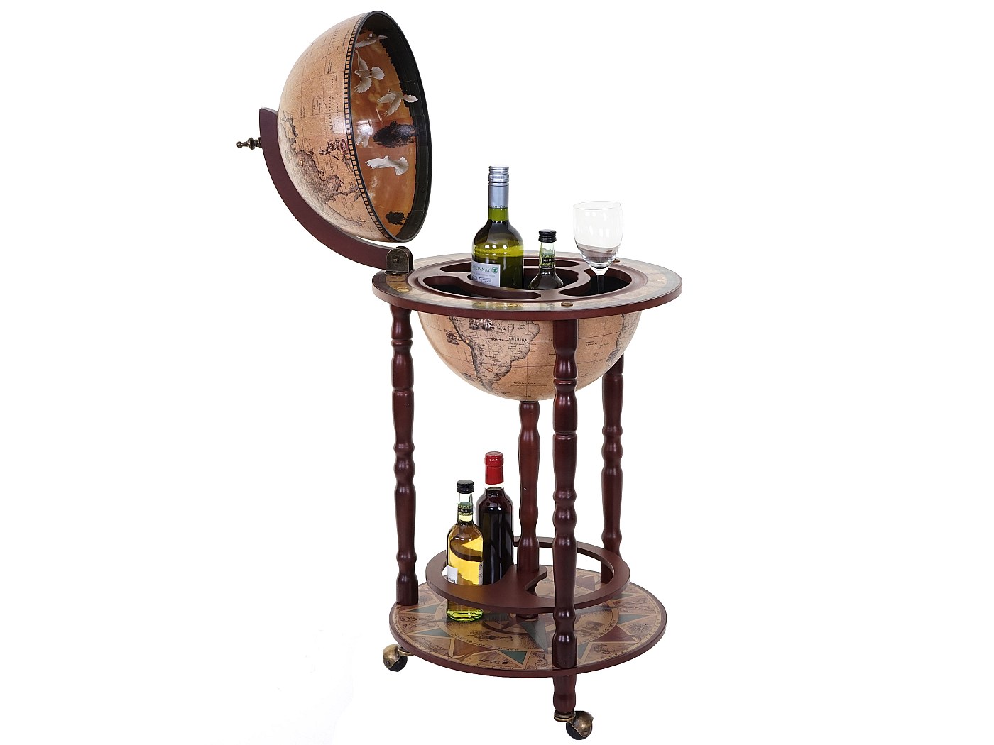 Bar de salon HWC-D83, minibar, étagère de vin, globe terrestre Ø 33cm ...
