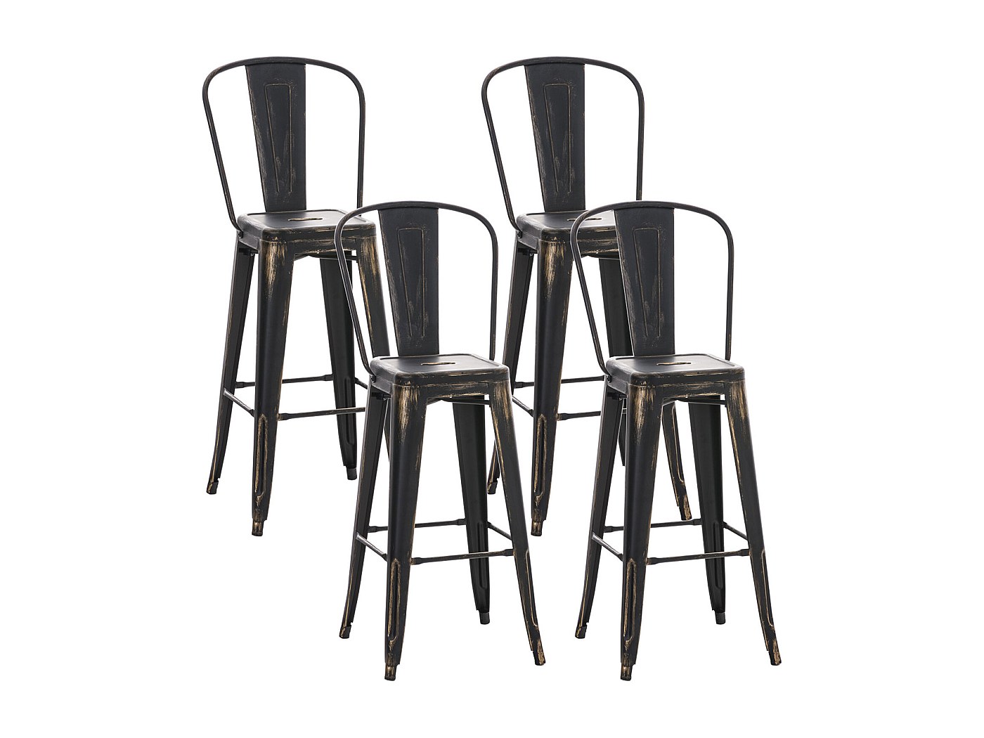 4er Set Barhocker - Metall & Metall - schwarz-gold - Aiden
