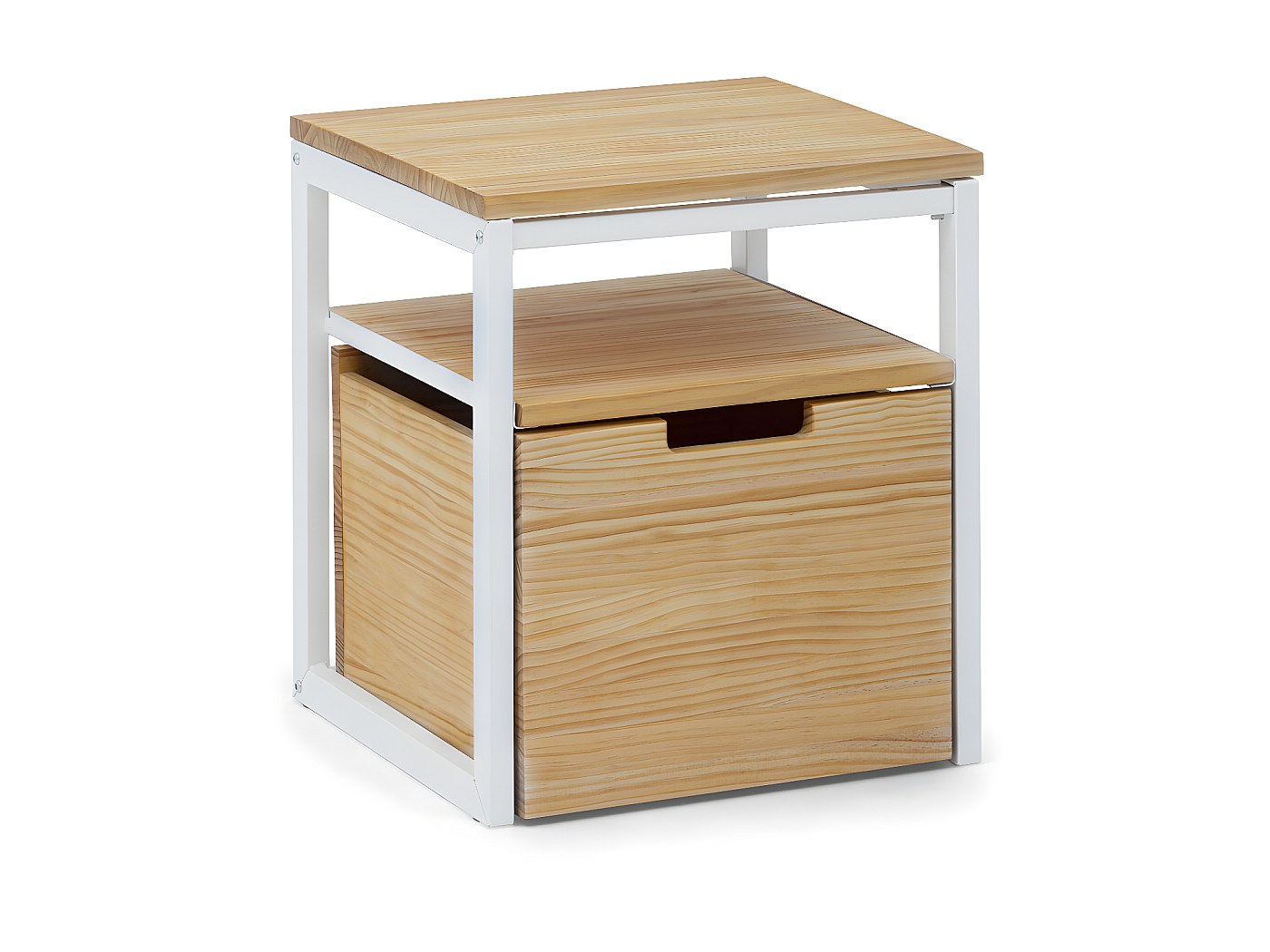 Table chevet Icub3 étagère et tiroir style scandinave 40x40x47 Blanc