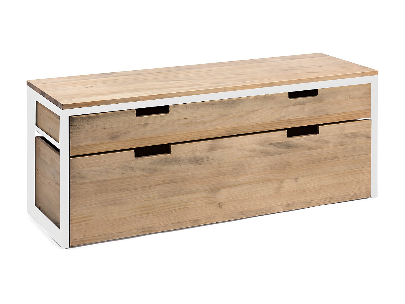 Mueble de TV ECO Three Cajón Superior y Cajón Extraíble Doble Blanco en madera maciza de pino ...