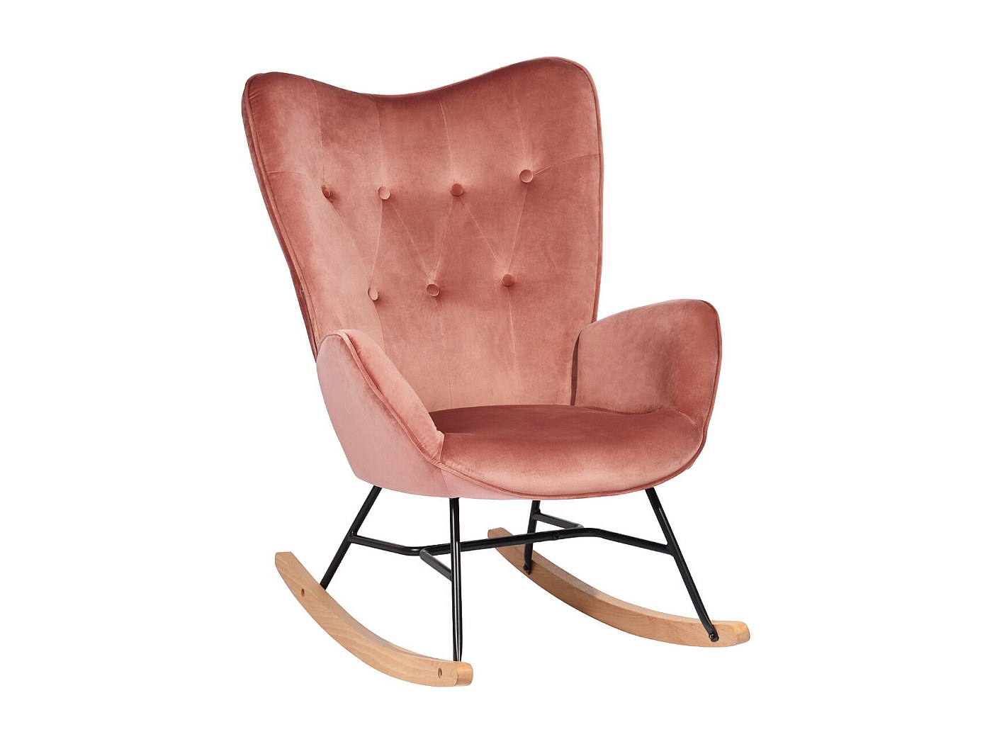 Sedia a dondolo scandinava in velluto rosa Gambe in legno di faggio ...