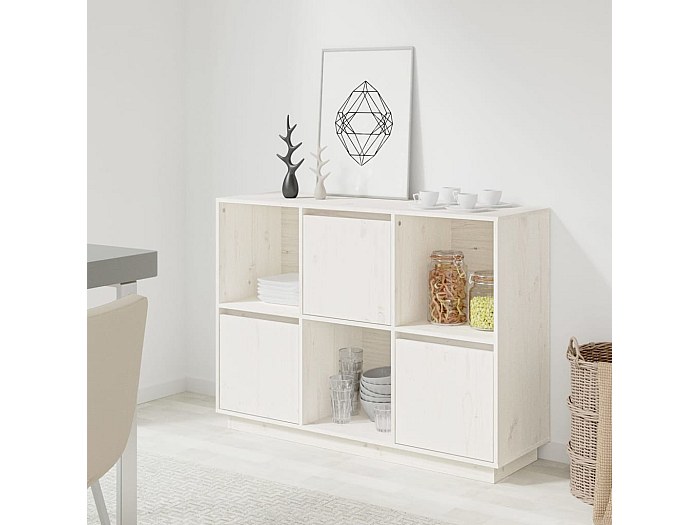 Sideboard Weiß Anrichte 110,5x35x80 cm Massivholz Kiefer -RM33842