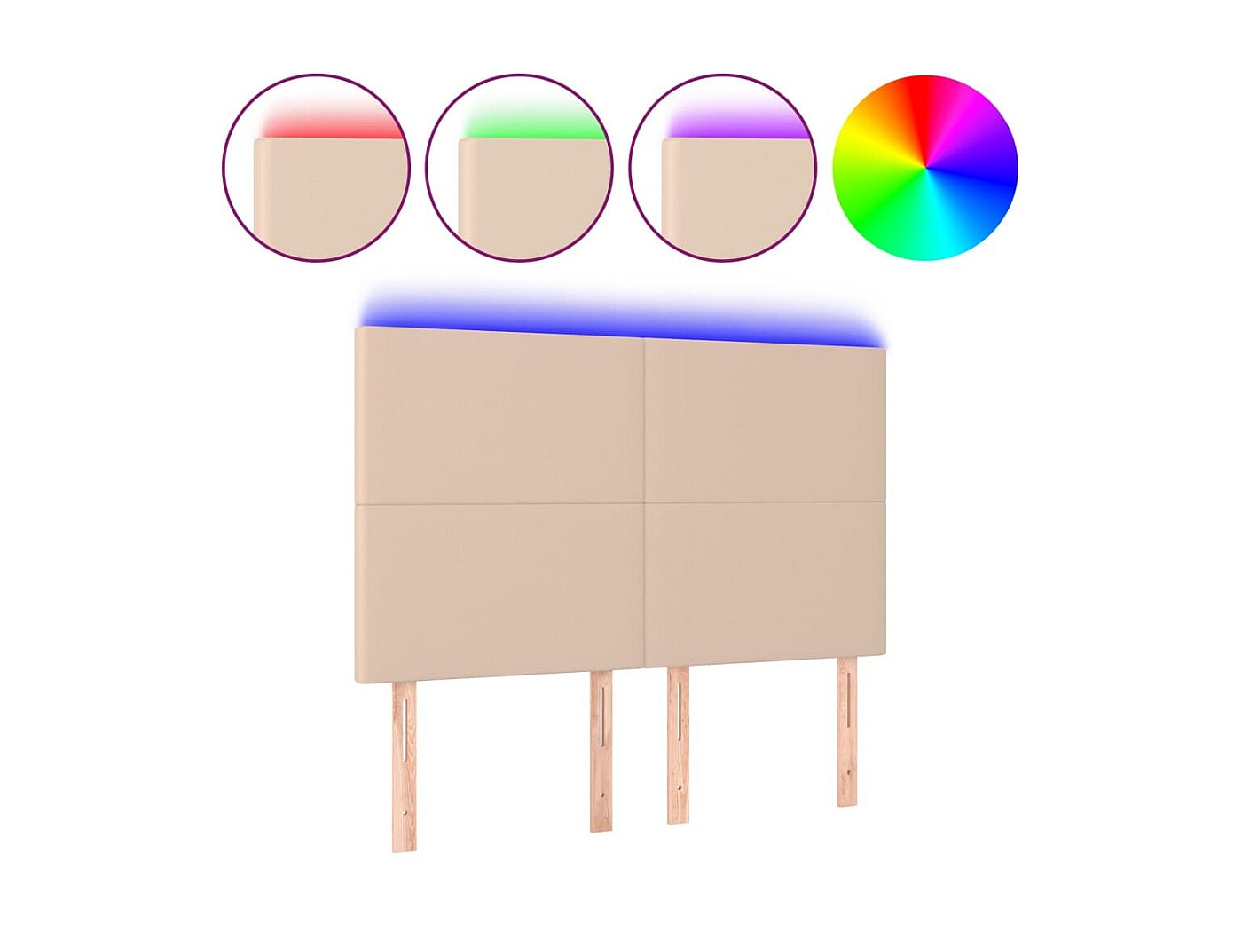 Cabecero luces LED cuero sintético capuchino 144x5x118/128cm ES58912