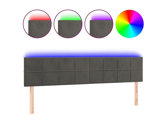 Cabeceira de cama c/luzes LED veludo 180x5x78/88cm cinza-escuro PT948626