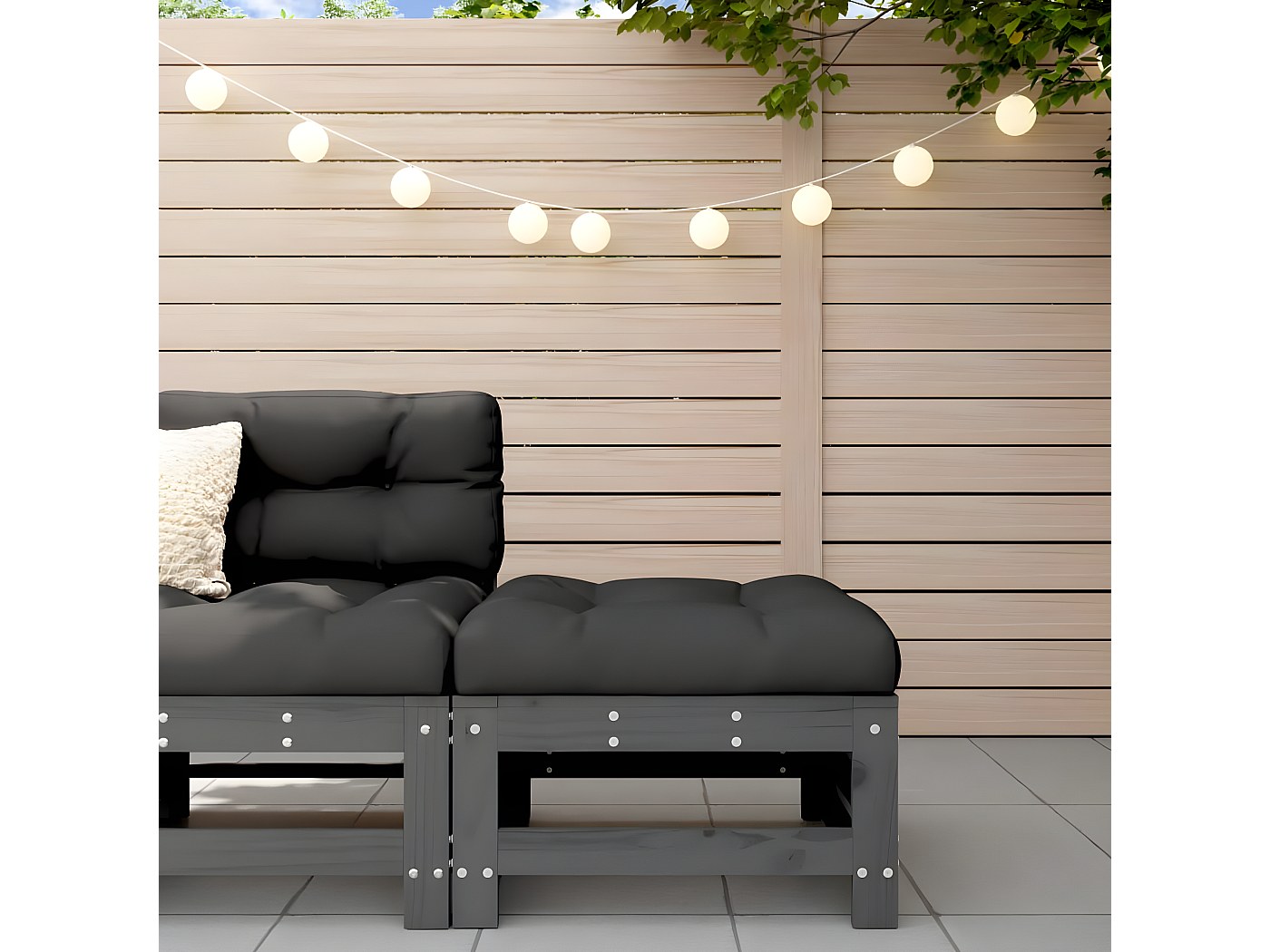 Repose-pied de jardin avec coussin gris bois de pin massif LQF74742