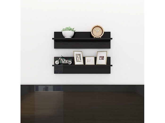 Étagères murales 2 pcs Noir brillant 60x11,5x18 cm Aggloméré OFR53004 ...
