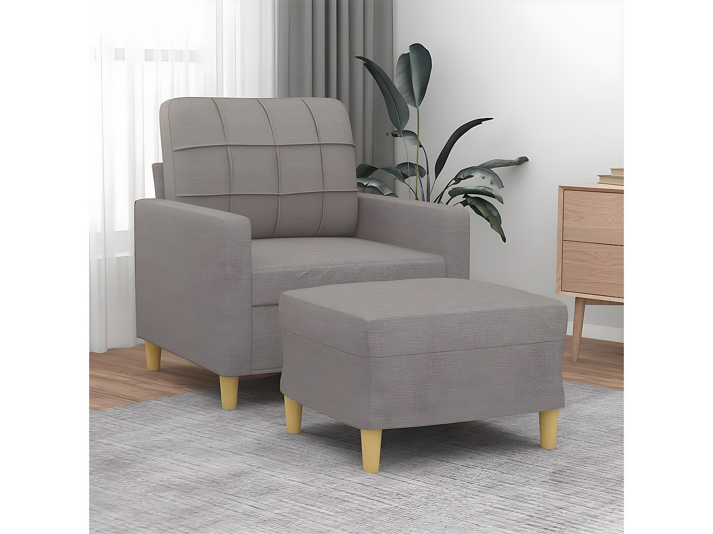 Sillón con taburete tela gris taupe 60 cm ES47593