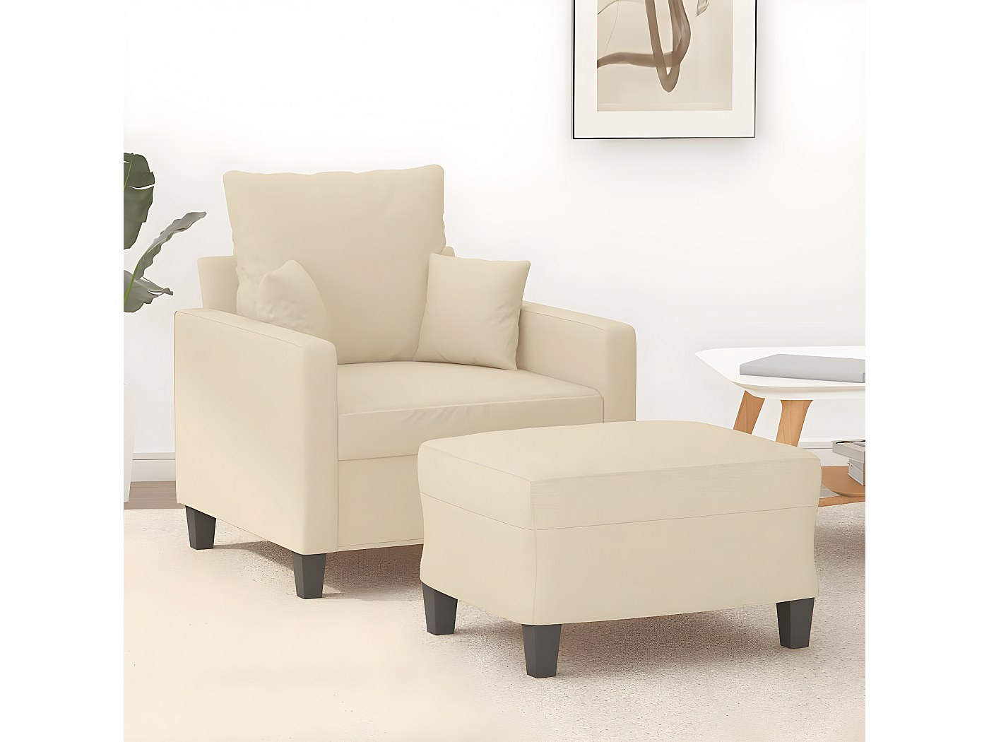 Sillón con taburete tela crema 60 cm ES90953