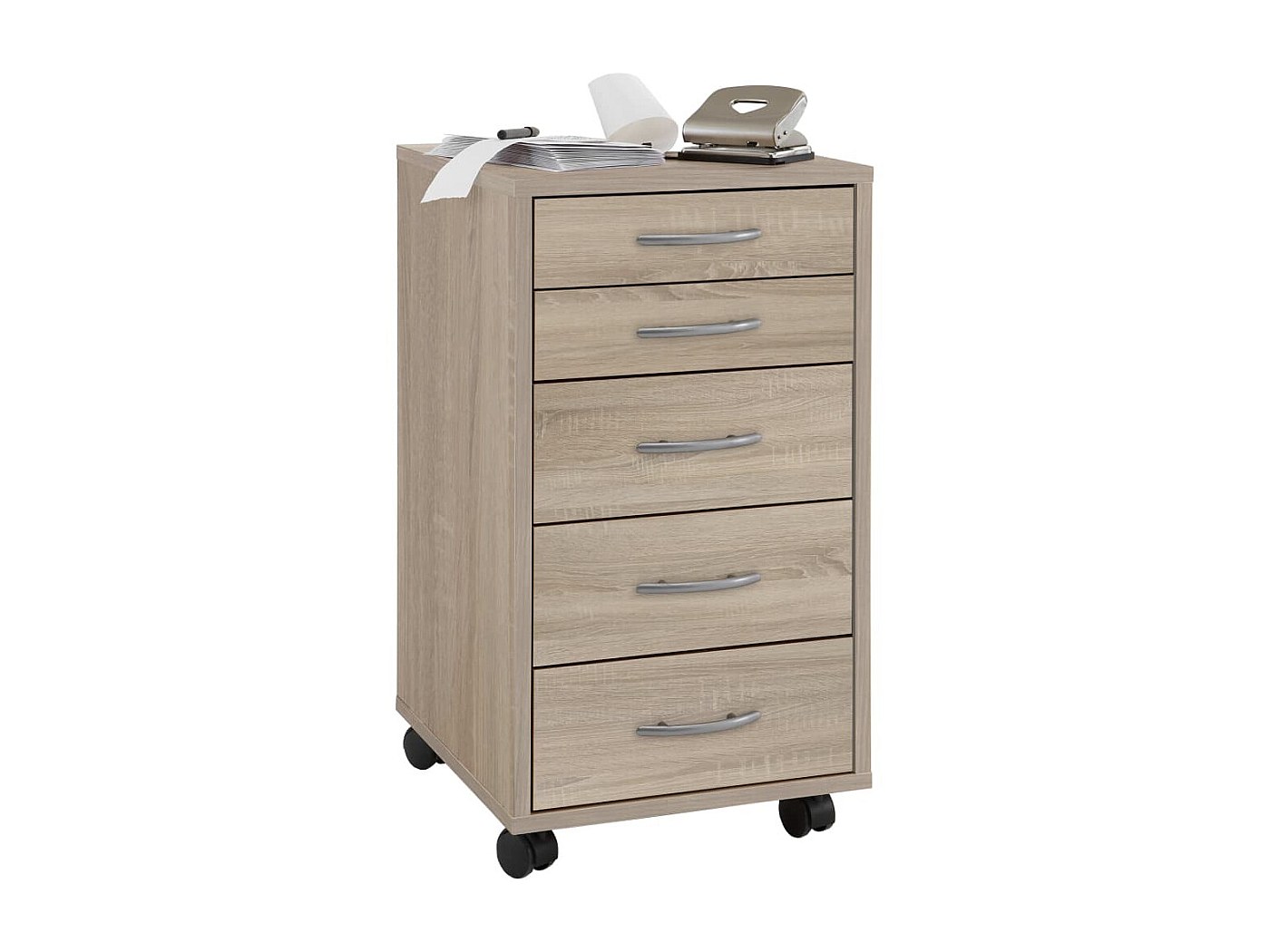 Cajonera móvil con 5 cajones color roble Beige