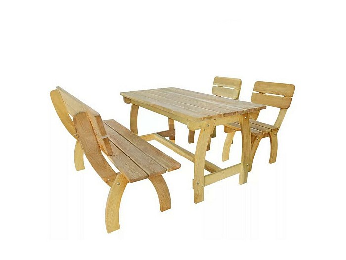 Table avec banc et 2 chaises pin massif clair Liva