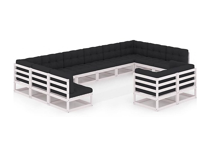 Set de muebles de jardín 12 pzas con cojines madera pino blanco