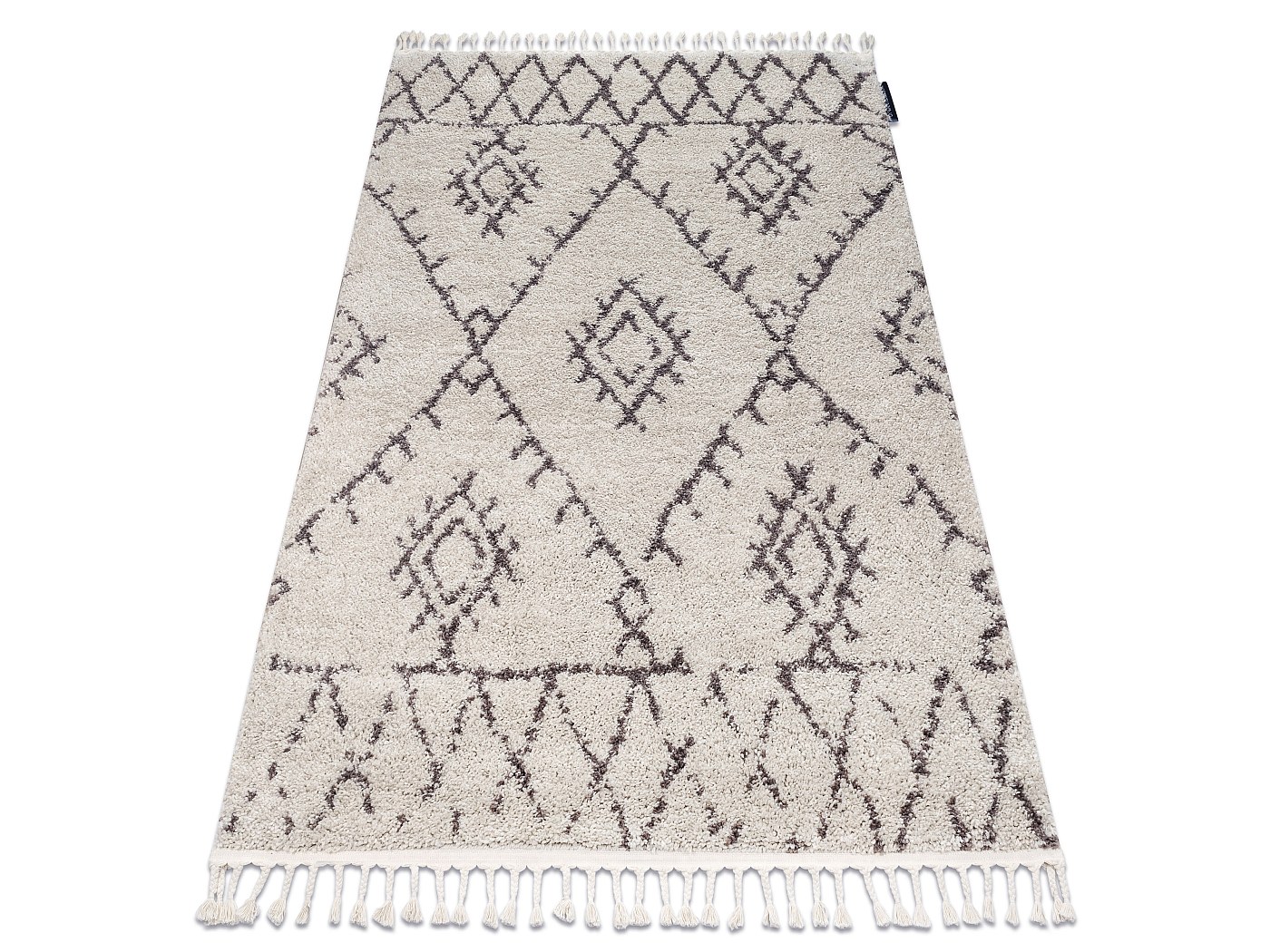 Tapis BERBER FEZ G0535 crème et marron Franges berbère marocain shag ...