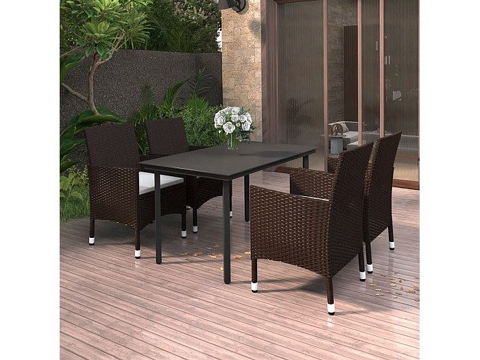 Mobilier à dîner de jardin coussins 5 pcs Résine tressée Verre 2