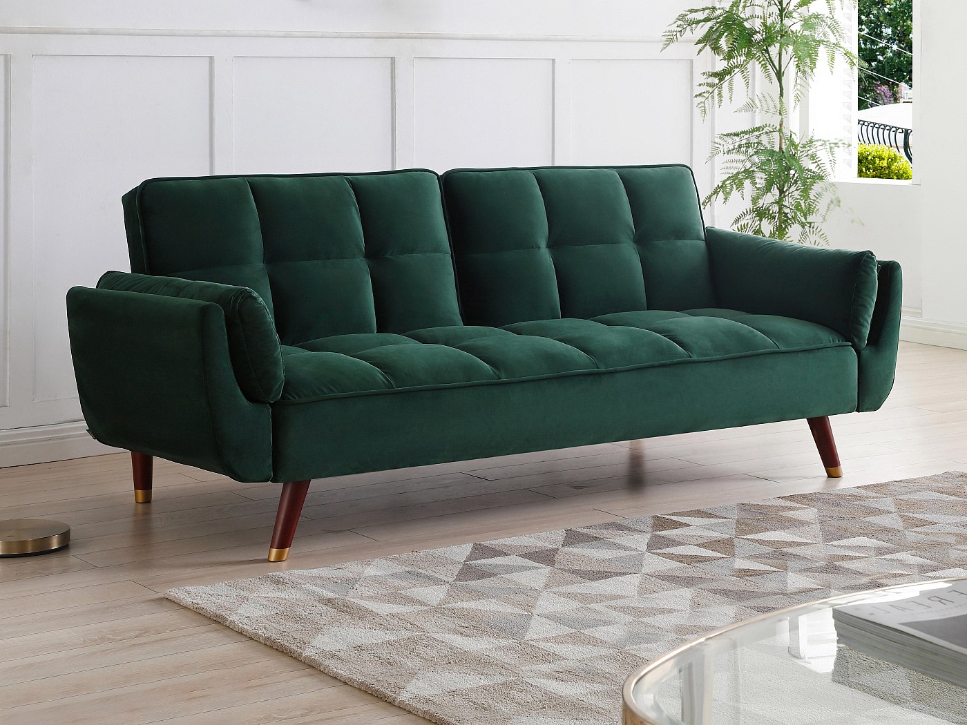 Sofá de 3 lugares convertível clic-clac veludo verde GULCAN
