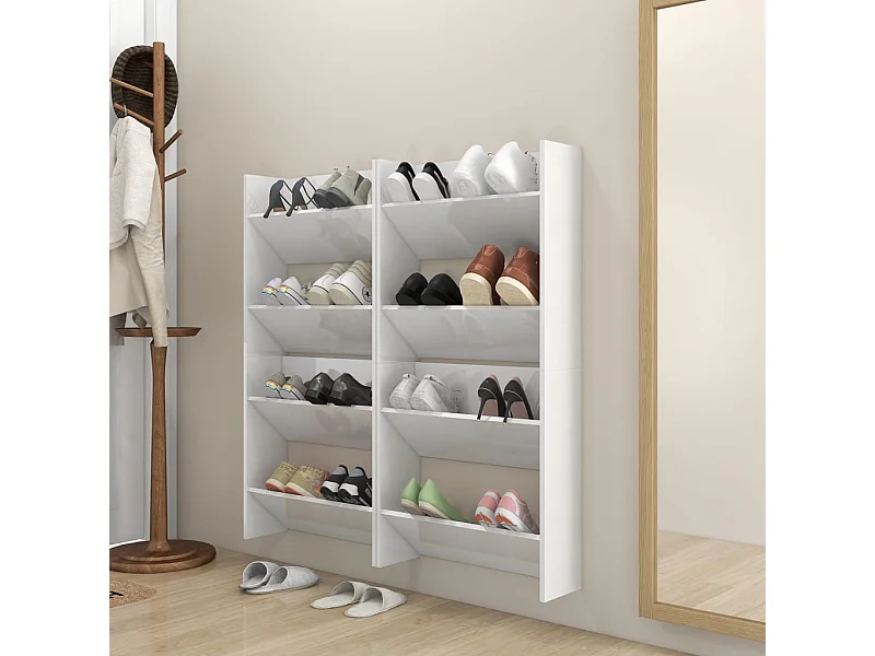 Scarpiere a muro 4 pz Bianco lucido 60x18x60 cm