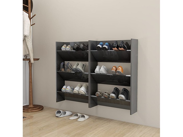 Scarpiere a muro 2 pz Grigio lucido 60x18x90 cm