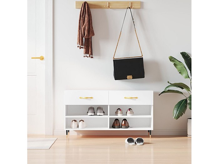 Banco de sapatos branco 102x35x55 cm madeira trabalhada