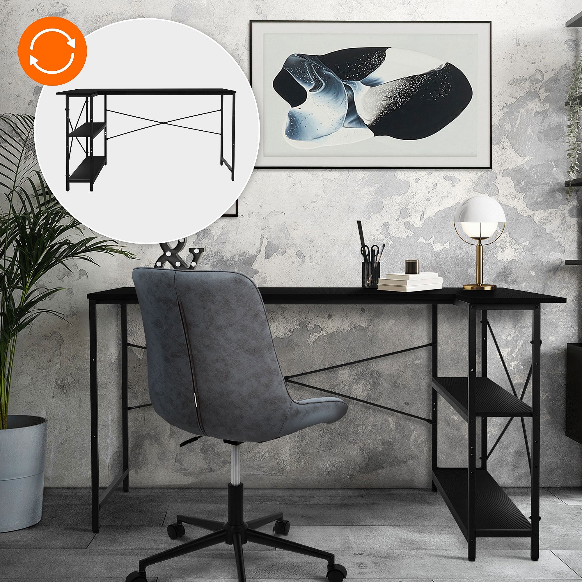 Bureau Bureau en L Table d'angle Table de travail Table d'ordinateur 140 cm